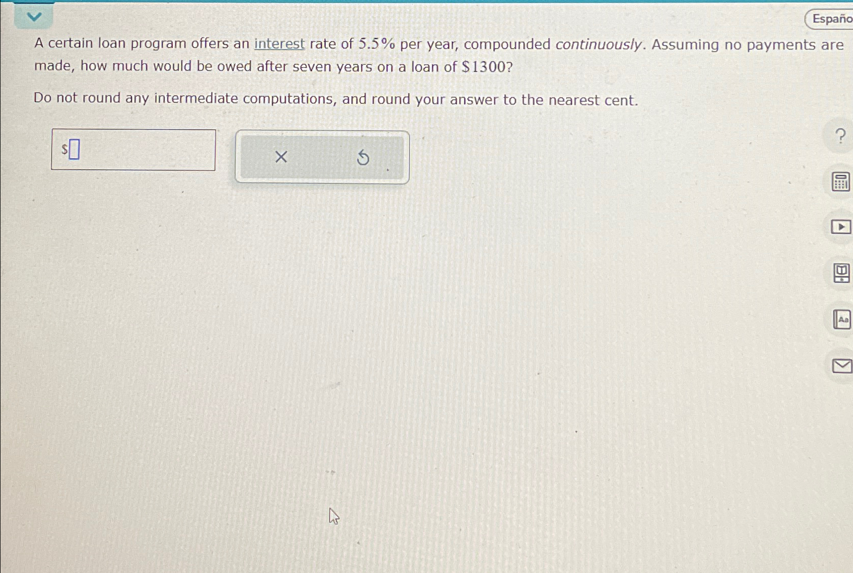 Solved EspañoA certain loan program offers an interest rate | Chegg.com