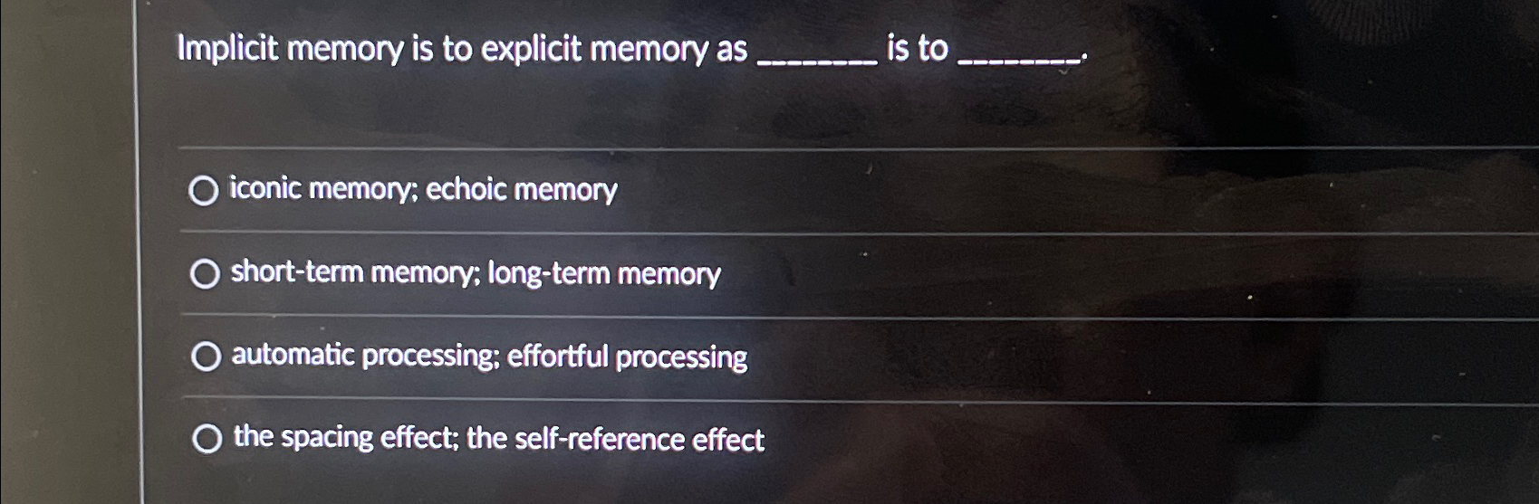 Solved Implicit memory is to explicit memory as is toiconic | Chegg.com