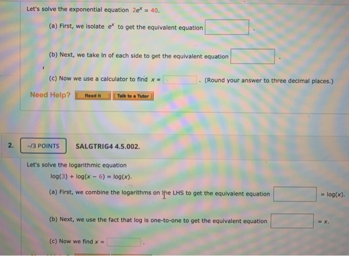 Solved Let's solve the exponential equation 2e* = 40. (a) | Chegg.com