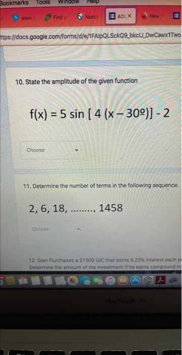 Solved 10. State the amplitude of the given function | Chegg.com