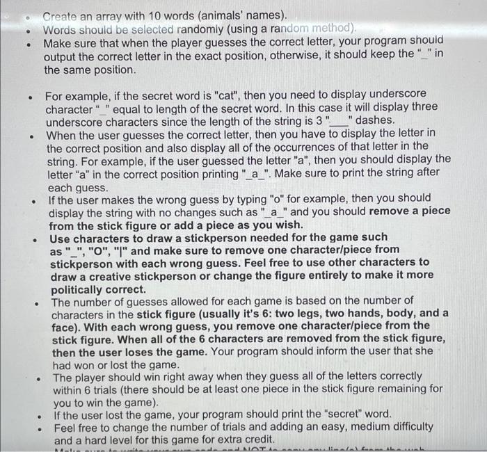 Part A: Design a Hangman game using arrays, methods | Chegg.com