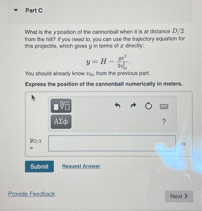 Solved What is the y position of the cannonball when it is | Chegg.com