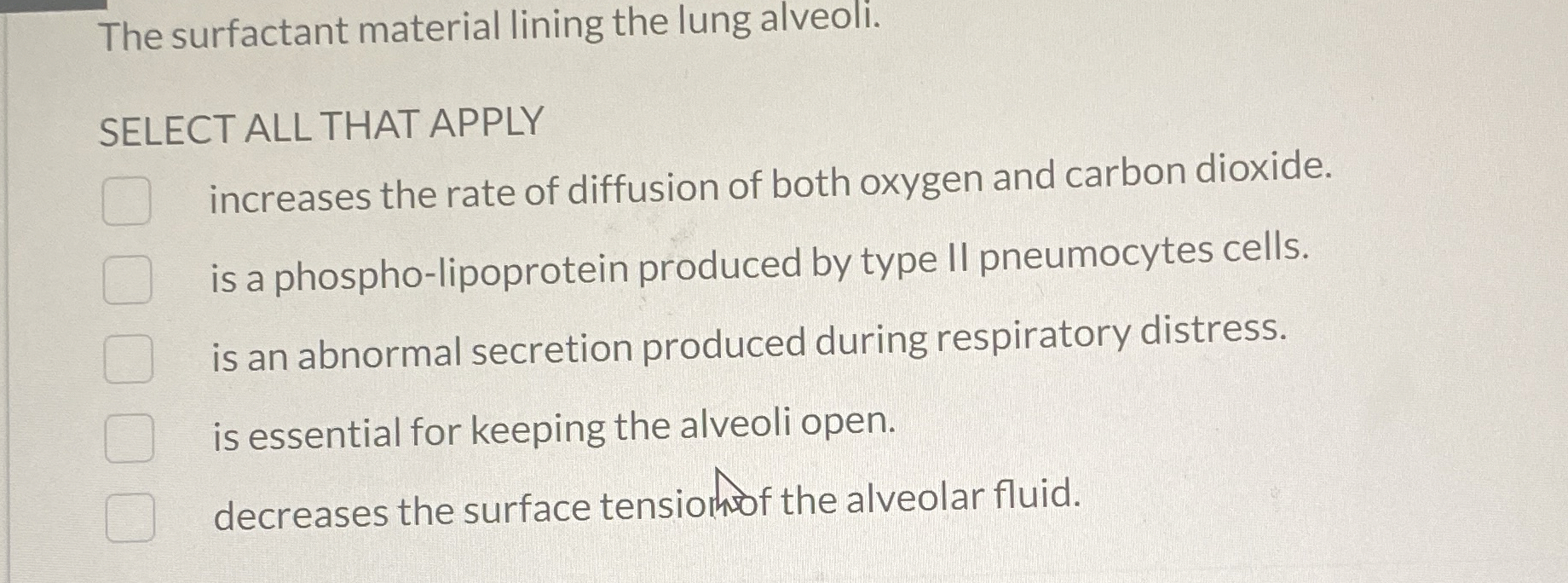Solved The surfactant material lining the lung | Chegg.com
