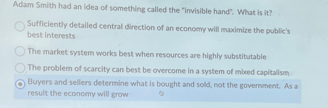 Solved Adam Smith had an idea of something called the | Chegg.com
