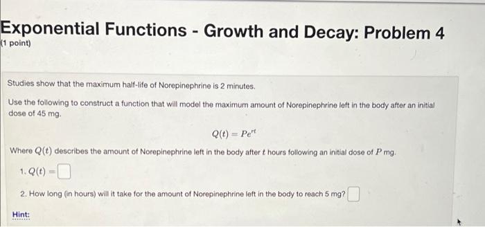 Solved Exponential Functions - Growth and Decay: Problem 4 | Chegg.com