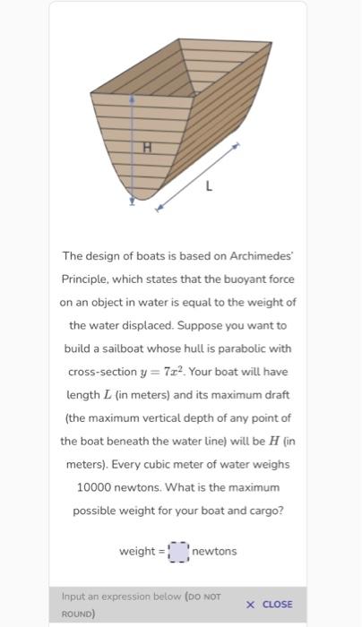 Solved The design of boats is based on Archimedes' | Chegg.com
