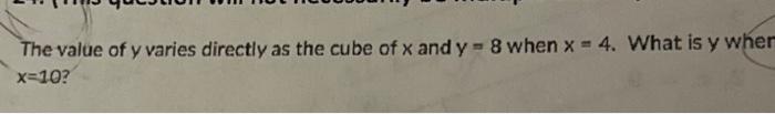 Solved The value of y varies directly as the cube of x and y | Chegg.com