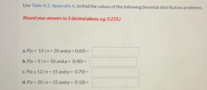 Solved Use Table A.2, Appendix A, to find the values of the | Chegg.com