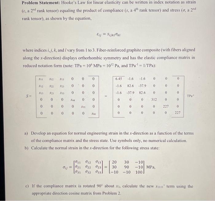 Solved Problem Statement: Hooke's Law for linear elasticity | Chegg.com