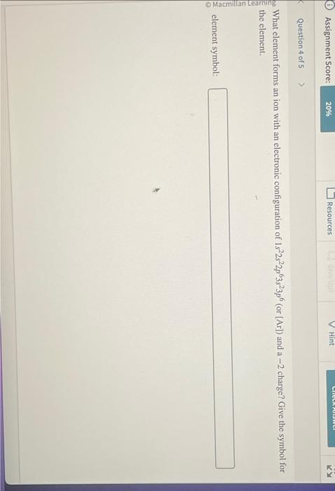 Solved What element forms an ion with an electronic | Chegg.com