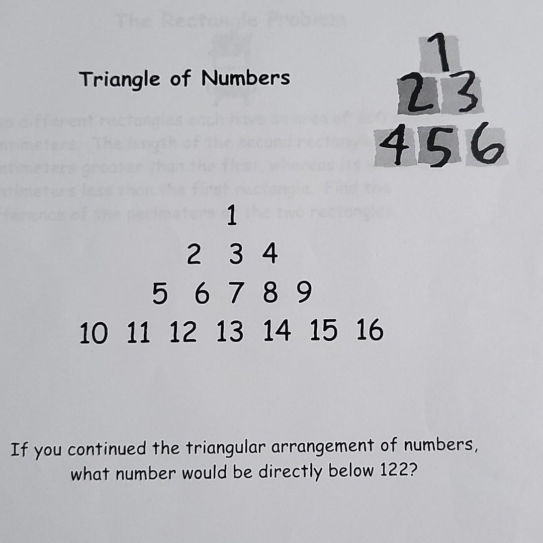 Solved Triangle of Numbers 1 23 4.56 1 2 3 4 5 6 7 8 9 10 11 | Chegg.com