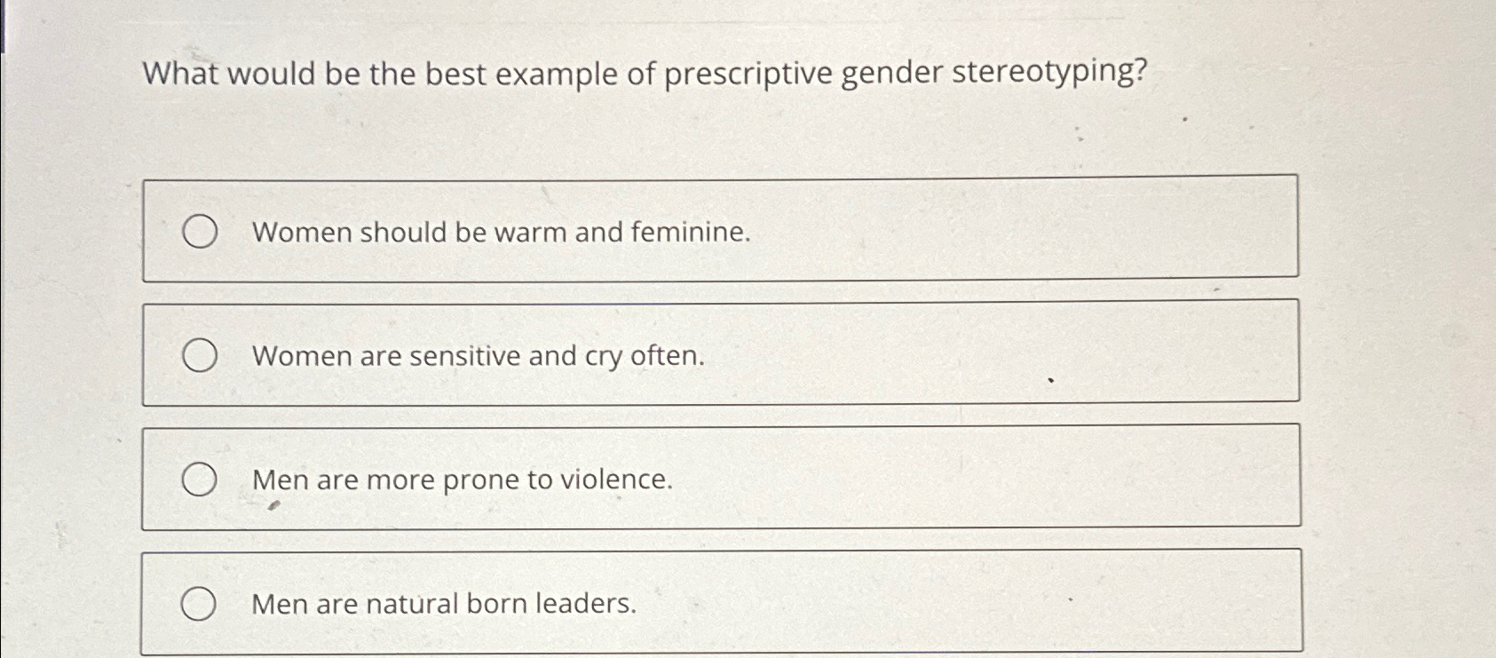 Solved What would be the best example of prescriptive gender | Chegg.com
