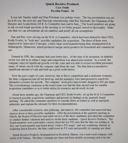 Solved Quick Resolve ProductsCase StudyPossible Points: 10It | Chegg.com