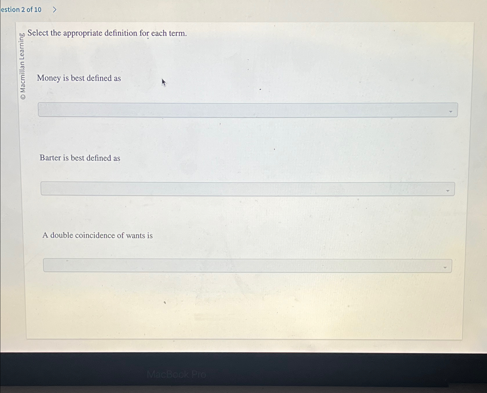 Solved estion 2 ﻿of 10Barter is best defined asA double | Chegg.com
