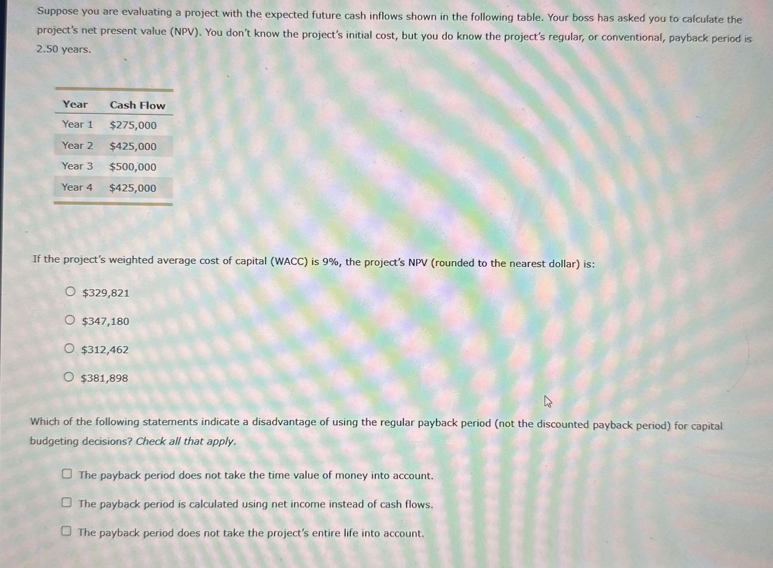 Solved Suppose you are evaluating a project with the | Chegg.com