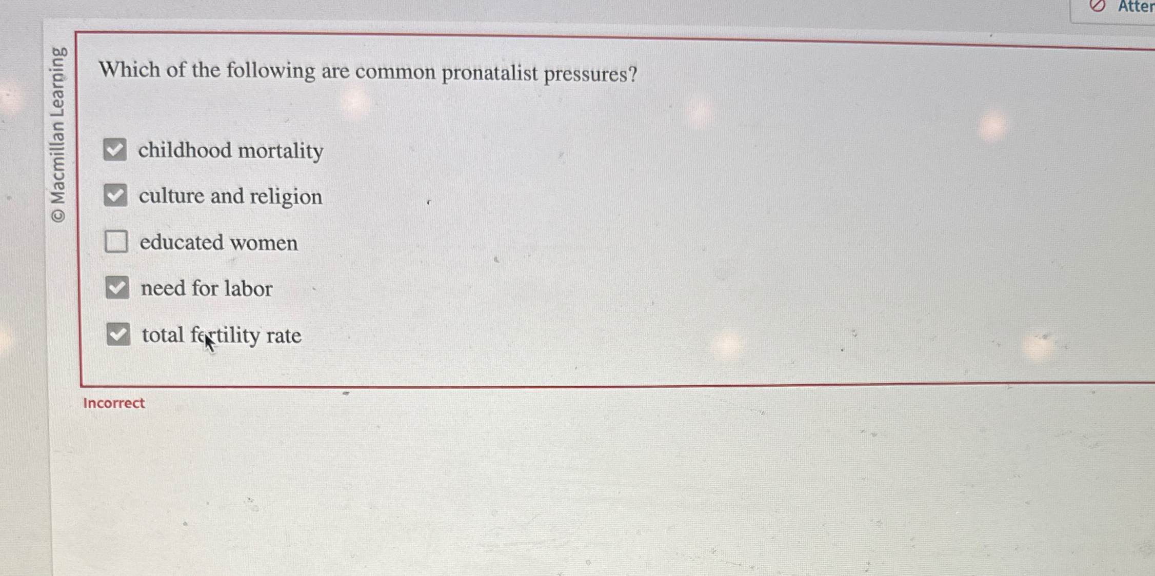 Solved Which of the following are common pronatalist | Chegg.com