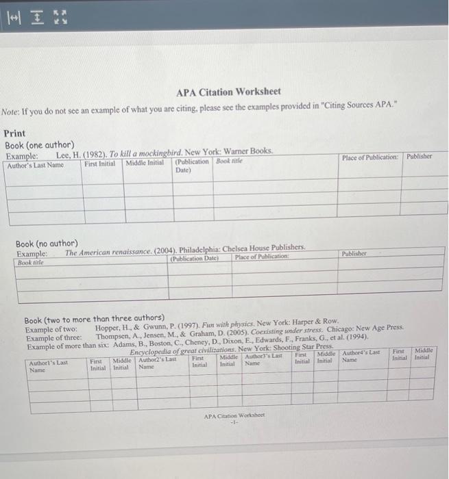 Solved APA Citation Worksheet Note: If you do not see an | Chegg.com