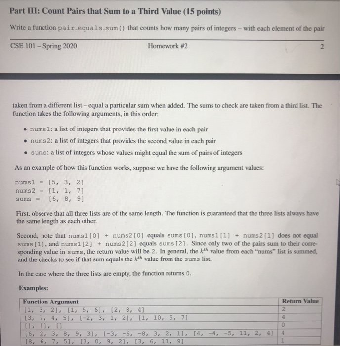 Solved Part Iii Count Pairs That Sum To A Third Value 15