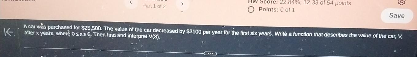 Solved Part 1 ﻿of 2Points: 0 ﻿of 1A car was purchased for | Chegg.com