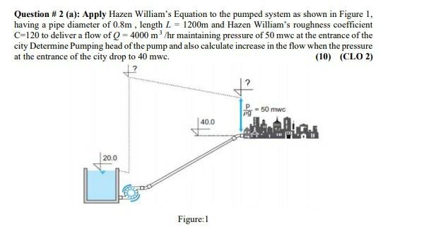 Solved Question # 2 (a): Apply Hazen William's Equation to | Chegg.com