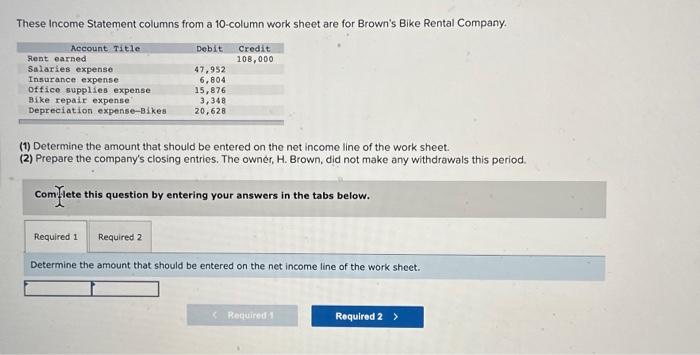 Solved These Income Statement columns from a 10-column work | Chegg.com