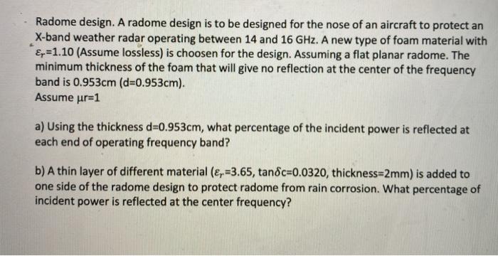 Radome design. A radome design is to be designed for | Chegg.com