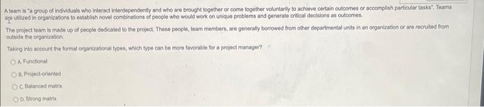 Solved A leam is "a group of indeviduals who interact | Chegg.com
