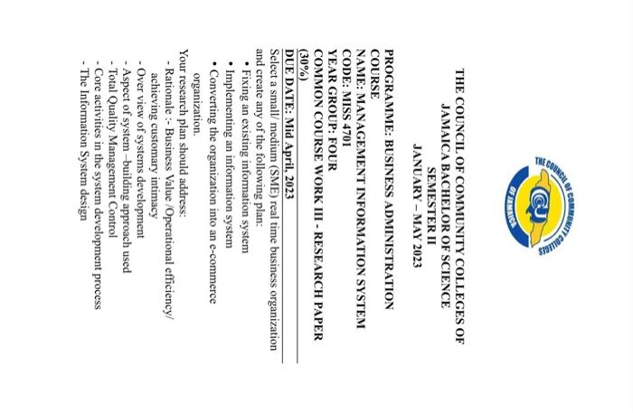 Solved PROGRAMME: BUSINESS ADMINISTRATION COURSE NAME: | Chegg.com