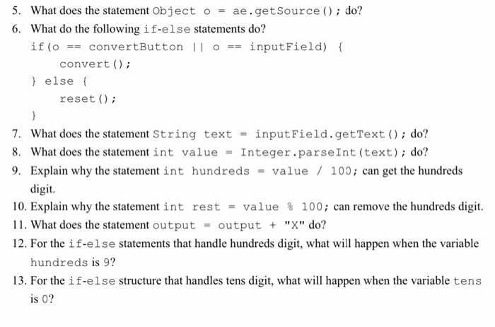 Solved 5. What does the statement Object o ae.getSource () ; | Chegg.com