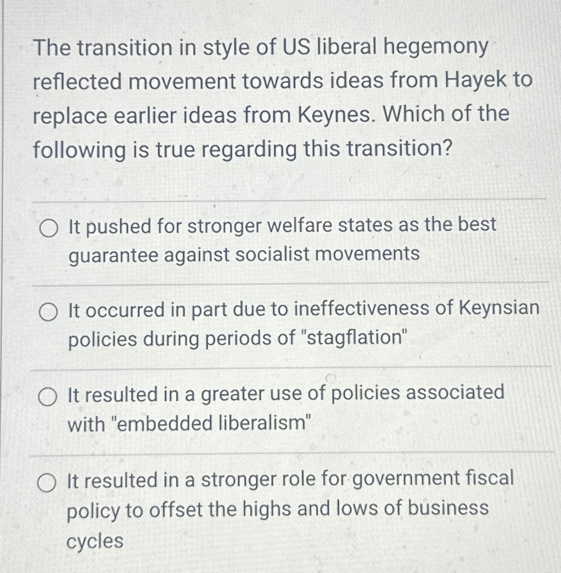 Solved The transition in style of US liberal hegemony | Chegg.com