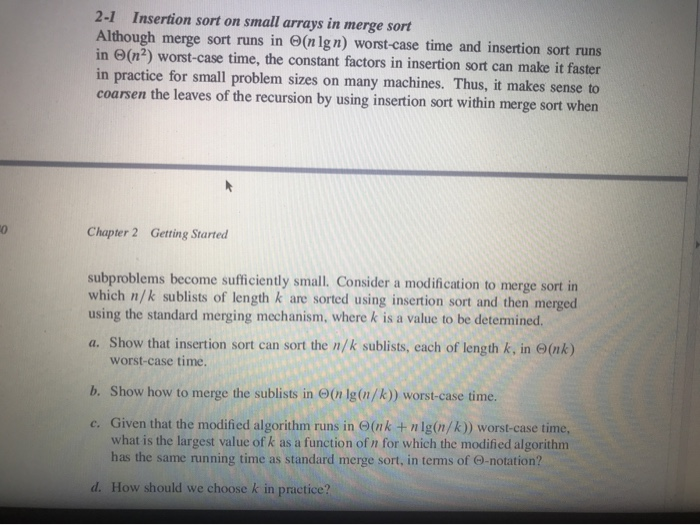 Solved 2-1 Insertion sort on small arrays in merge sort | Chegg.com