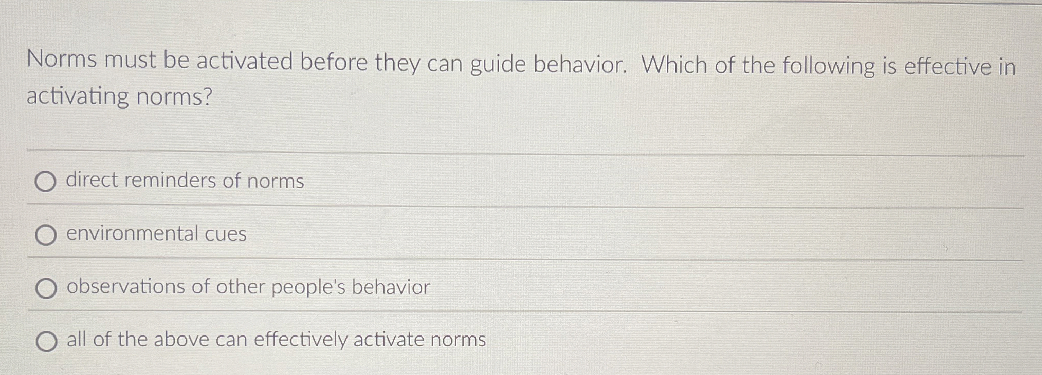Solved Norms must be activated before they can guide | Chegg.com