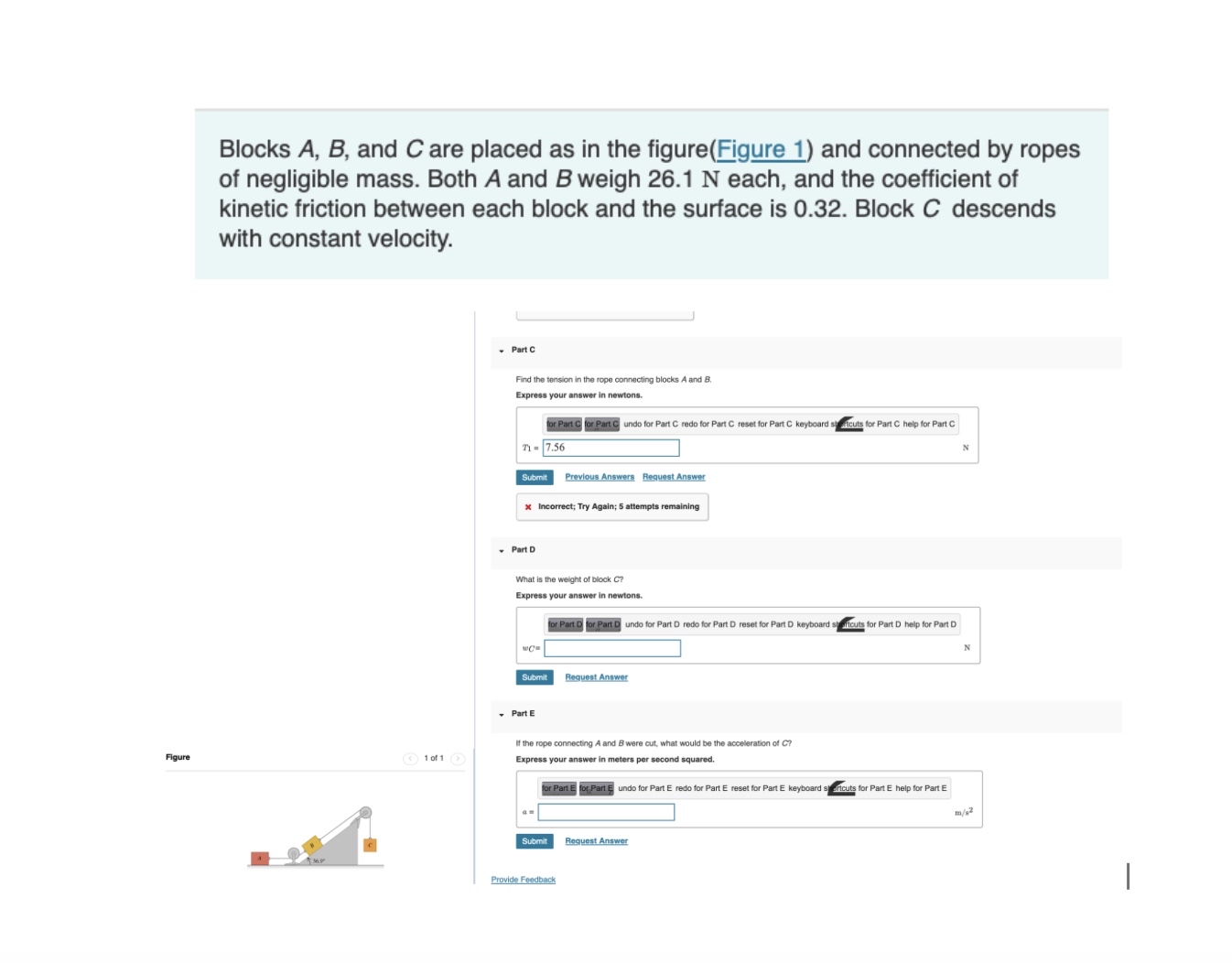 Solved Blocks A, ﻿B, ﻿and C are placed as in the | Chegg.com
