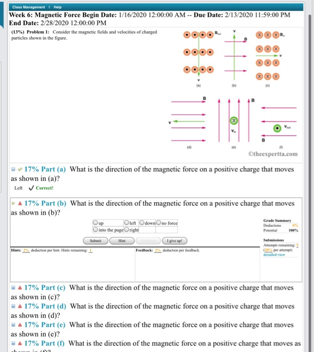 Solved Class Management | Help Week 6: Magnetic Force Begin | Chegg.com