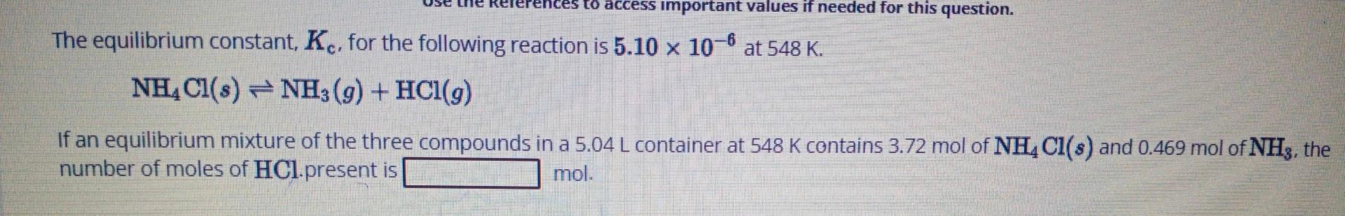 Solved The equilibrium constant, Kc, for the following | Chegg.com