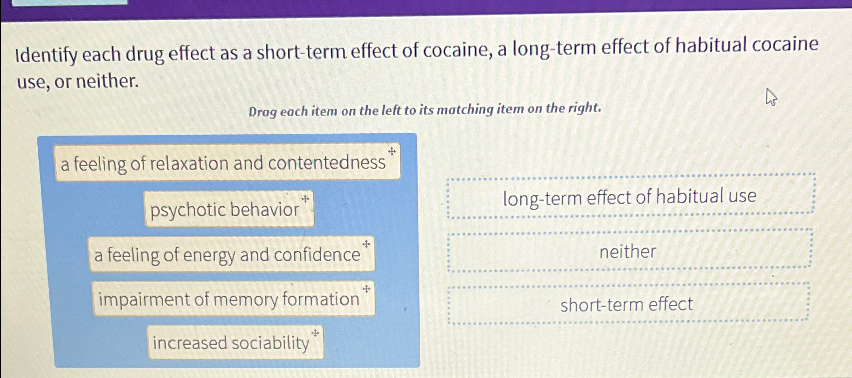 Solved Identify each drug effect as a short-term effect of | Chegg.com