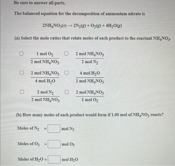 Solved Be sure to answer all parts. The balanced equation | Chegg.com