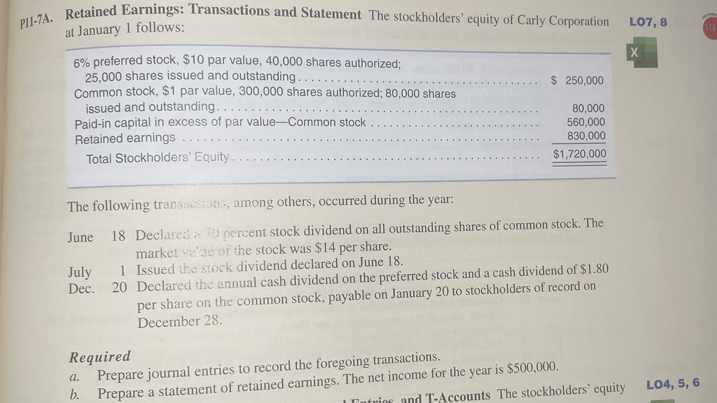 Solved P11-7A. ﻿Retained Earnings: Transactions and | Chegg.com