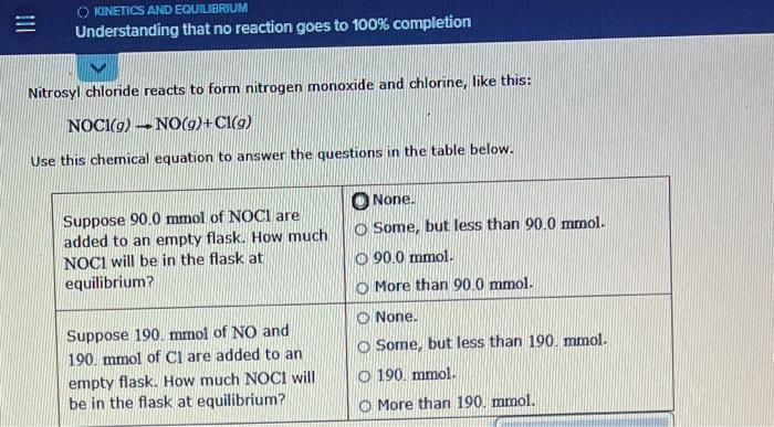 Solved Nitrosyl chloride reacts to form nitrogen monoxide | Chegg.com