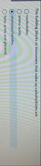 Solved The building blocks or monomers that make up | Chegg.com