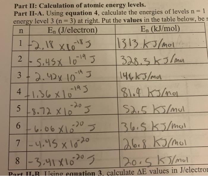 enst Part II-B. Using equation 3, calculate AE values | Chegg.com