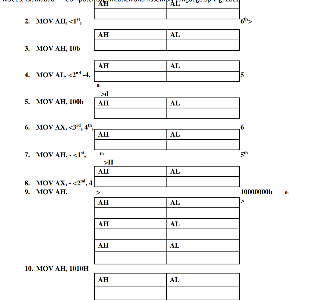 Solved Question #04 Fill the value of respective register | Chegg.com