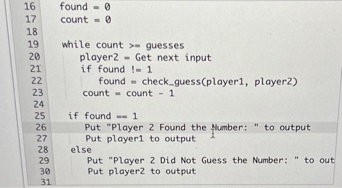 The provided code is suppose to be for a guessing | Chegg.com