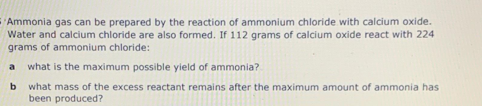 Solved Ammonia gas can be prepared by the reaction of | Chegg.com
