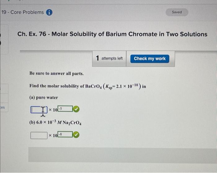 Solved Ch. Ex. 76 - Molar Solubility of Barium Chromate in | Chegg.com