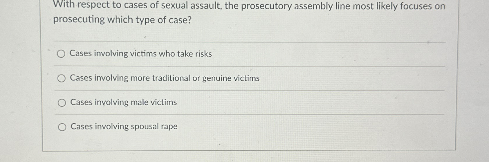 Solved With respect to cases of sexual assault, the | Chegg.com