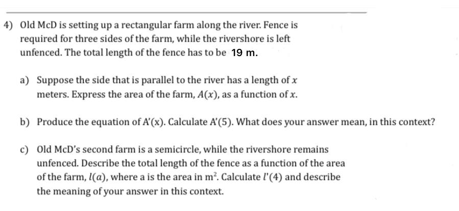 Solved Old McD is setting up a rectangular farm along the | Chegg.com