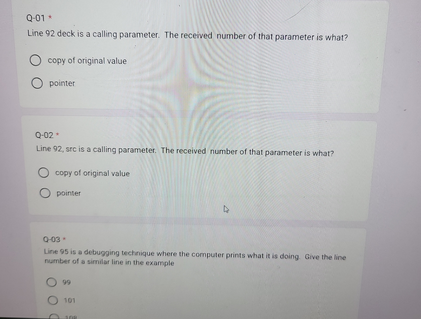 Solved Q-01*Line 92 ﻿deck is a calling parameter. The | Chegg.com