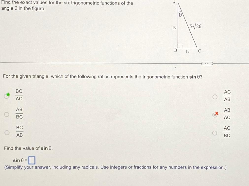 Solved Find the exact values for the six trigonometric | Chegg.com