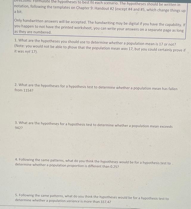Solved Formulate the hypotheses to best fit each scenario. | Chegg.com